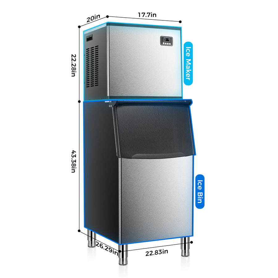 353LBS/24H Split Commercial Ice Maker with 198 LBS Storage Bin - Kismile