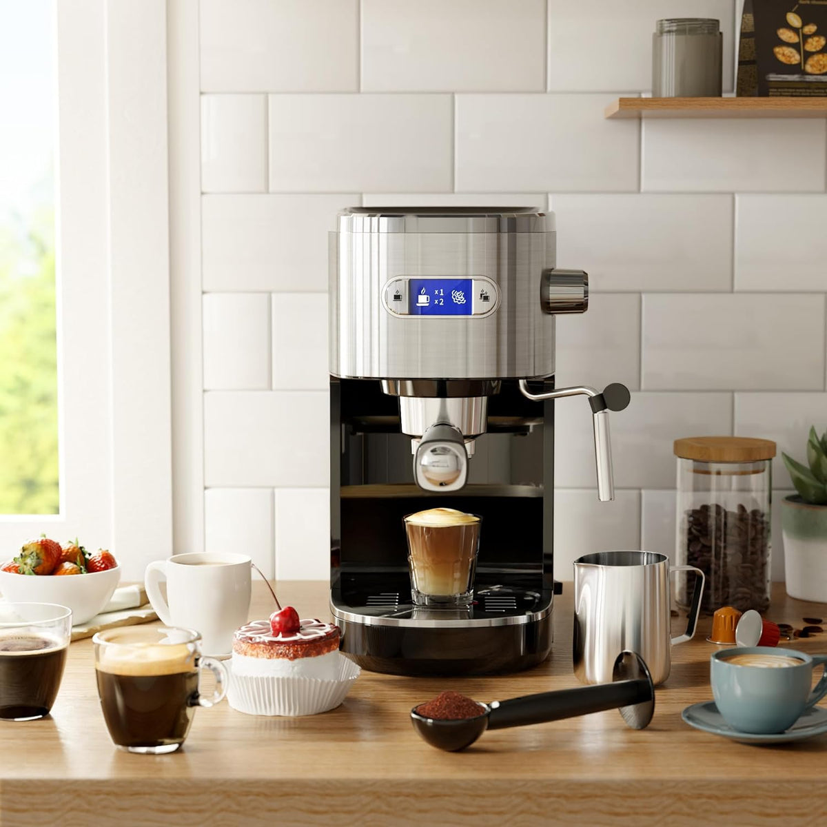 Espresso Machine 15 Bar, Semi-Automatic Espresso Maker with Bean ...