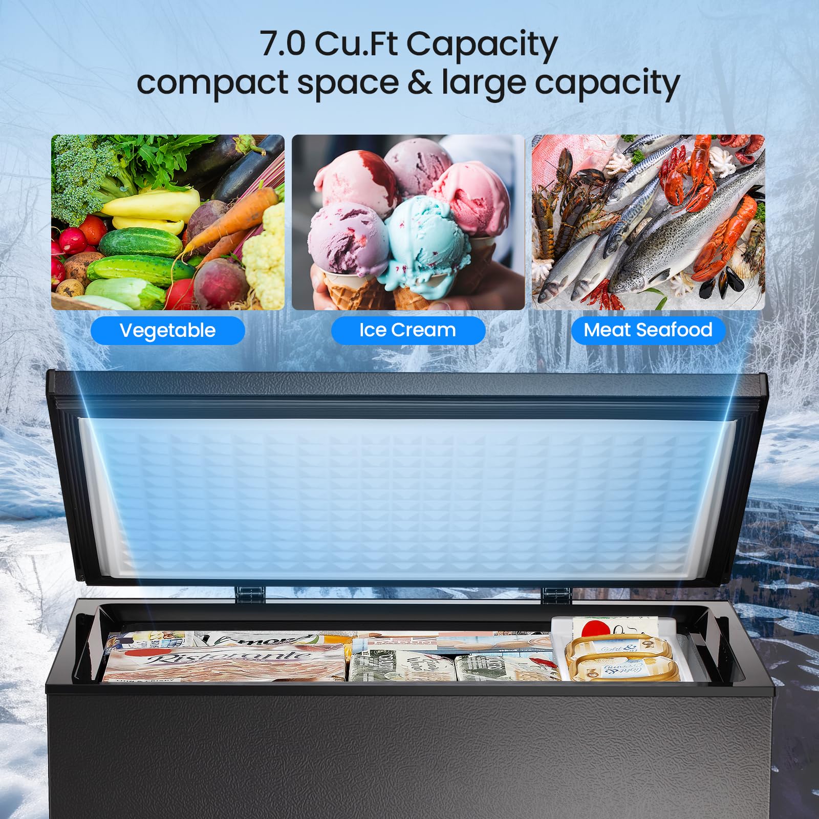 Kismile 7.0 Cubic Feet Chest Freezer with Removable Basket Free ...