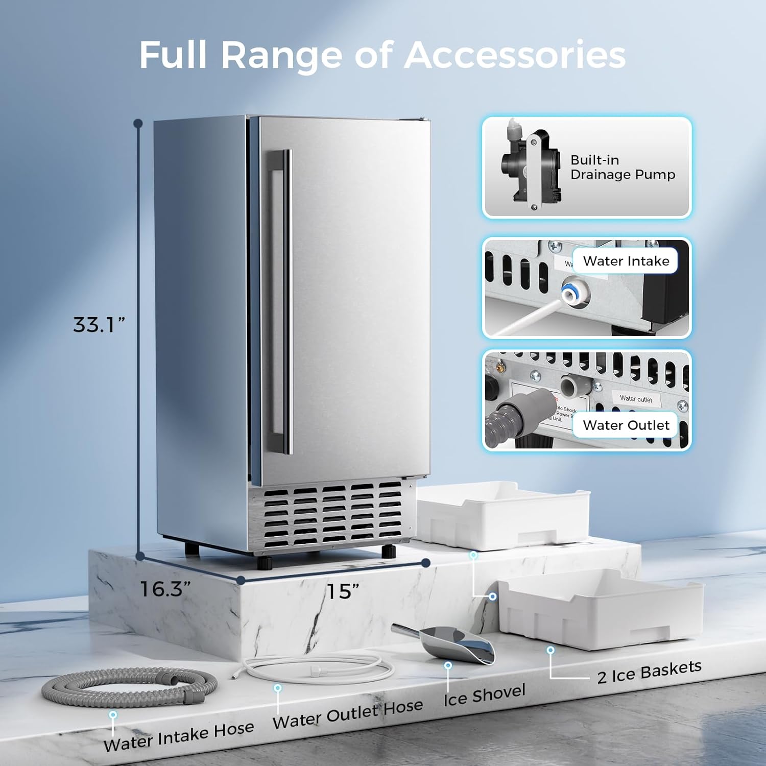 Kismile Commercial Under Counter Nugget Ice Maker Machine,66Lbs/Day ...