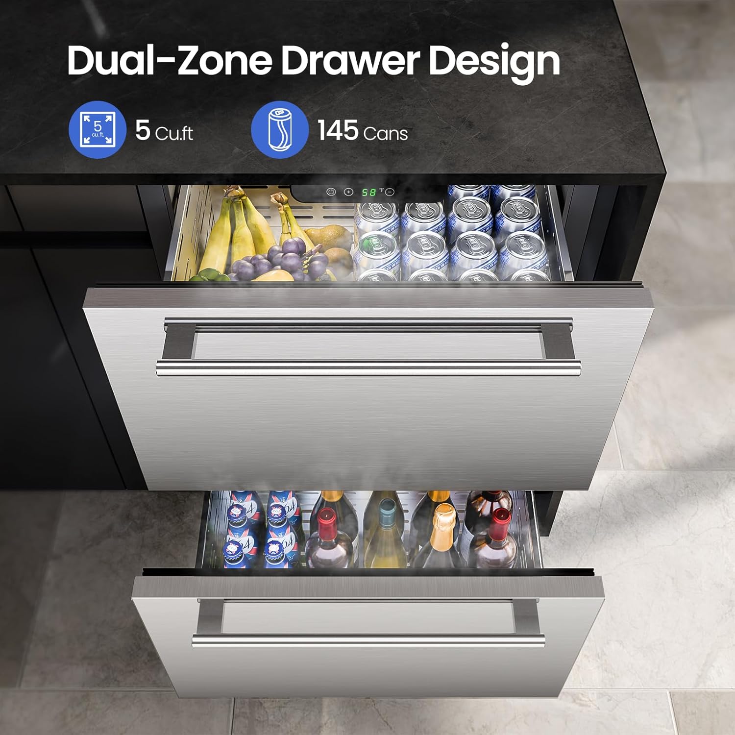Under Counter Refrigerator, 24 Inch Double Drawer Beverage Fridge F581 ...