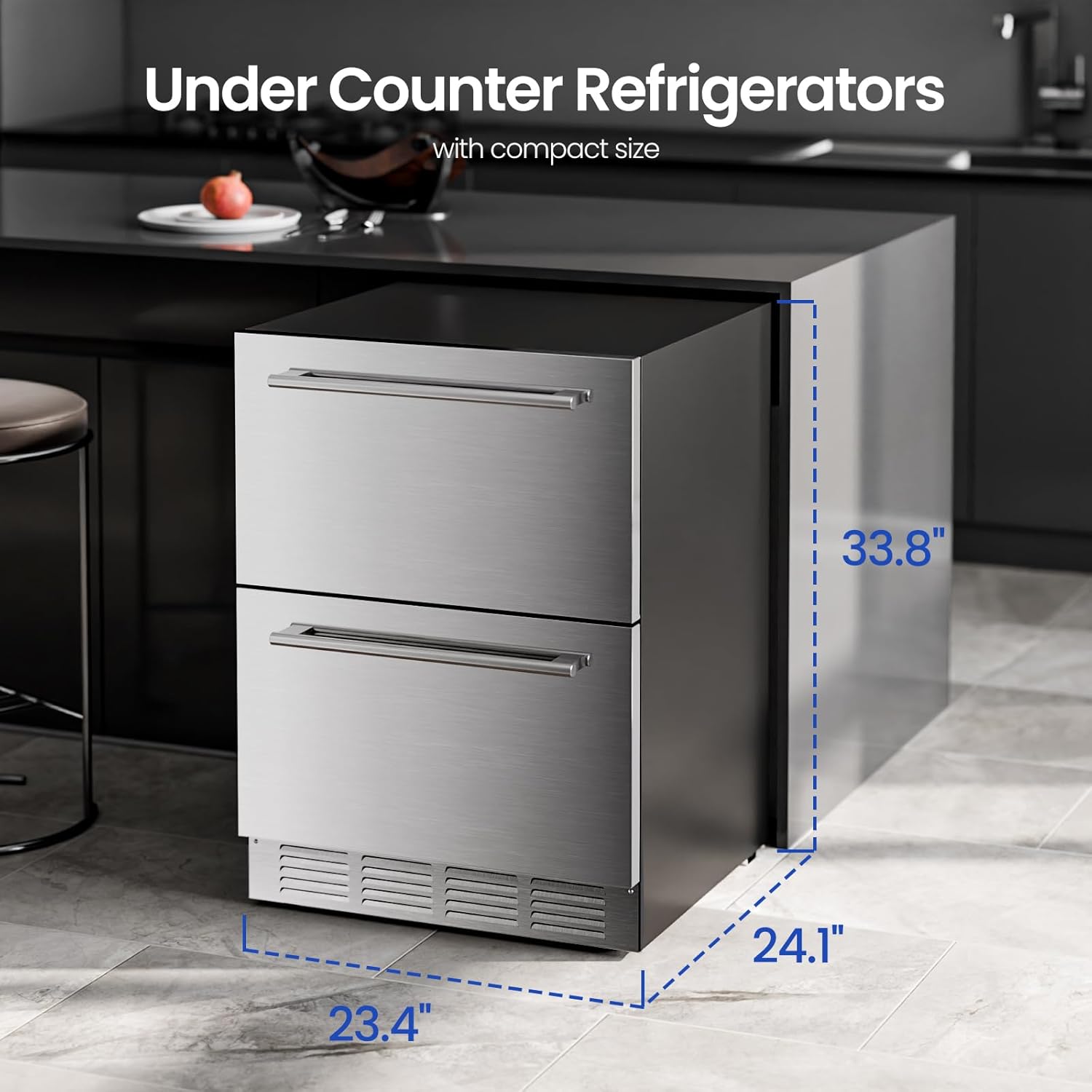 Under Counter Refrigerator, 24 Inch Double Drawer Beverage Fridge F581 ...