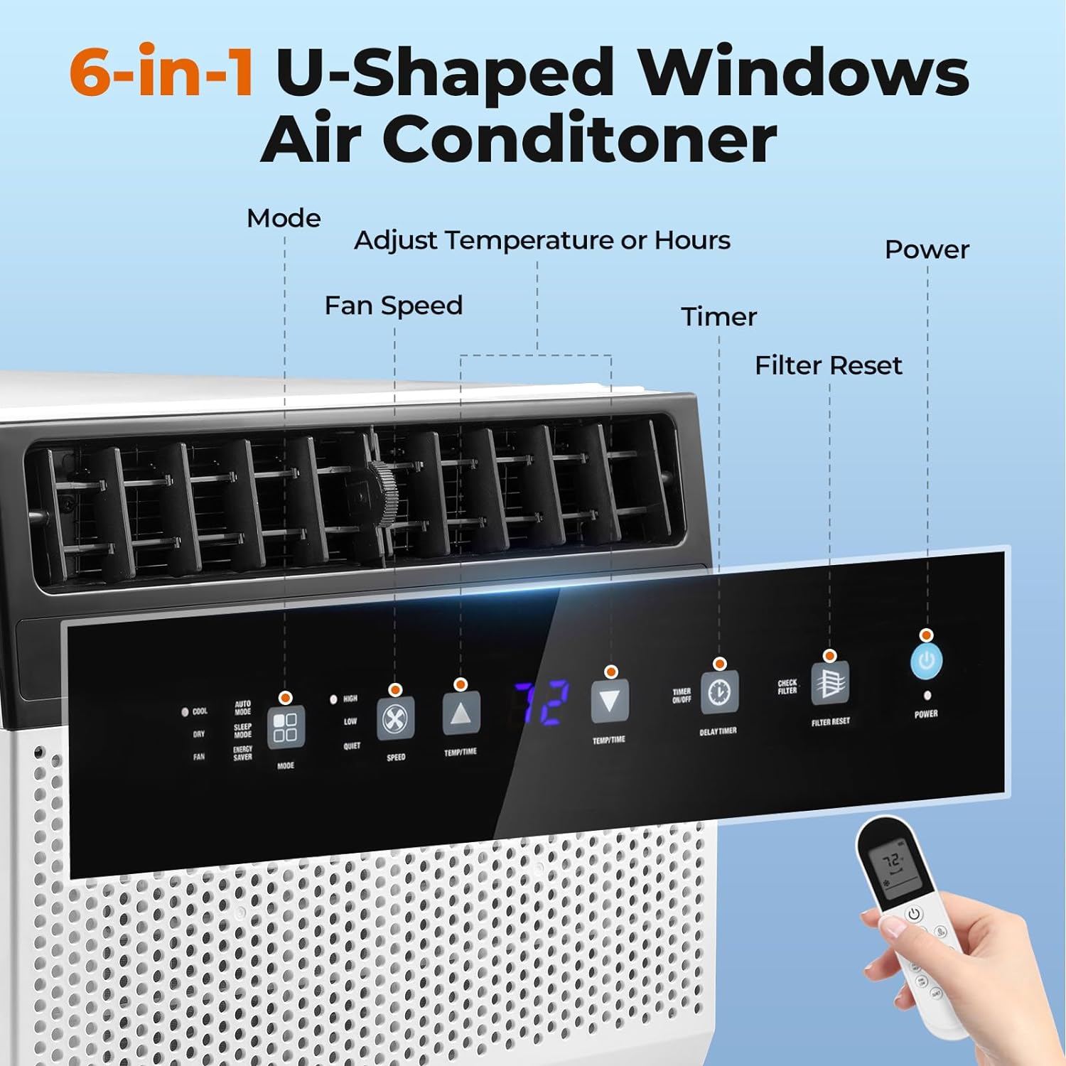 Window Air Conditioner 12,000 BTU, 6 in 1 U Shaped Window AC unit with ...