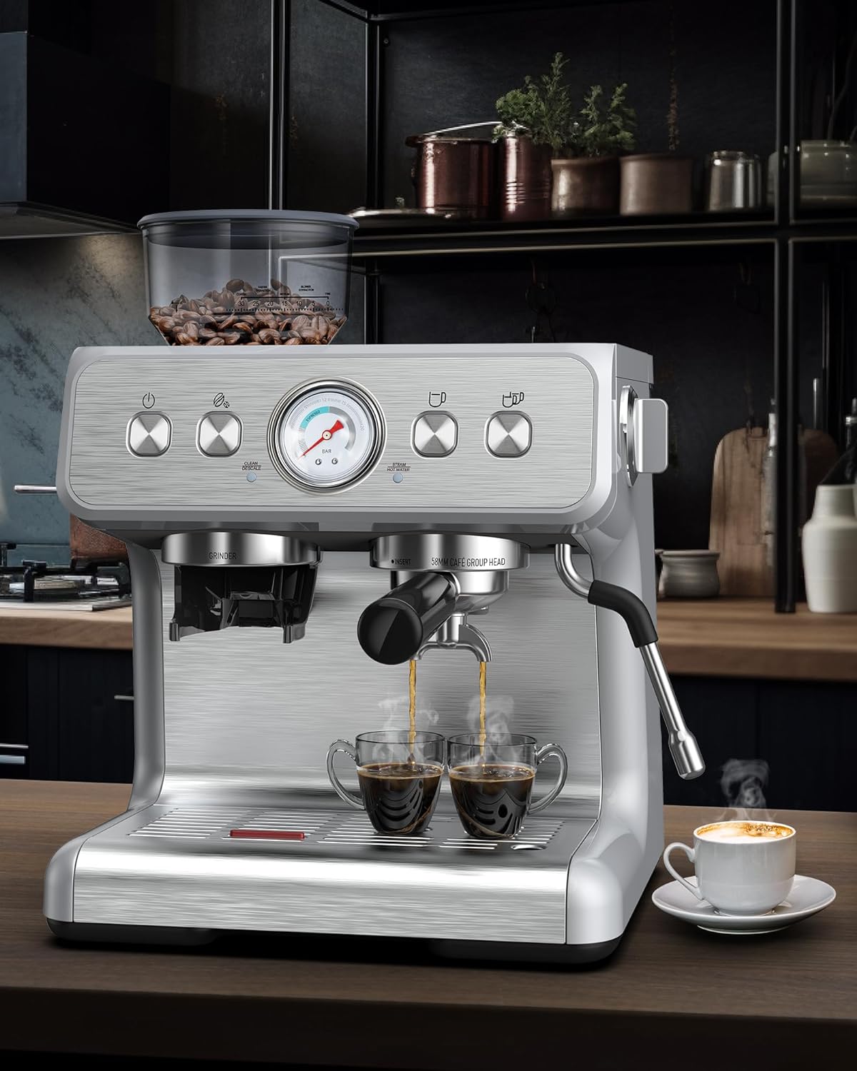 Espresso Machine 15 Bar, Semi-Automatic Espresso Maker with Bean ...