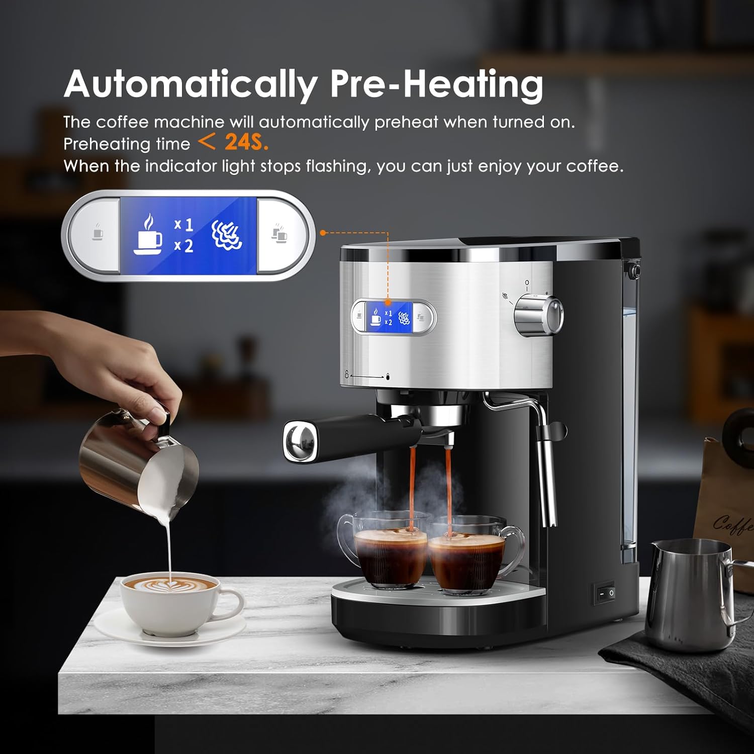 Espresso Machines 20 Bar Fast Heating Automatic Cappuccino Coffee Maker ...